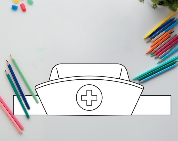 Nurse Cap Hat Paper Crown Party Coloring Printable Kids Craft Doctor ...