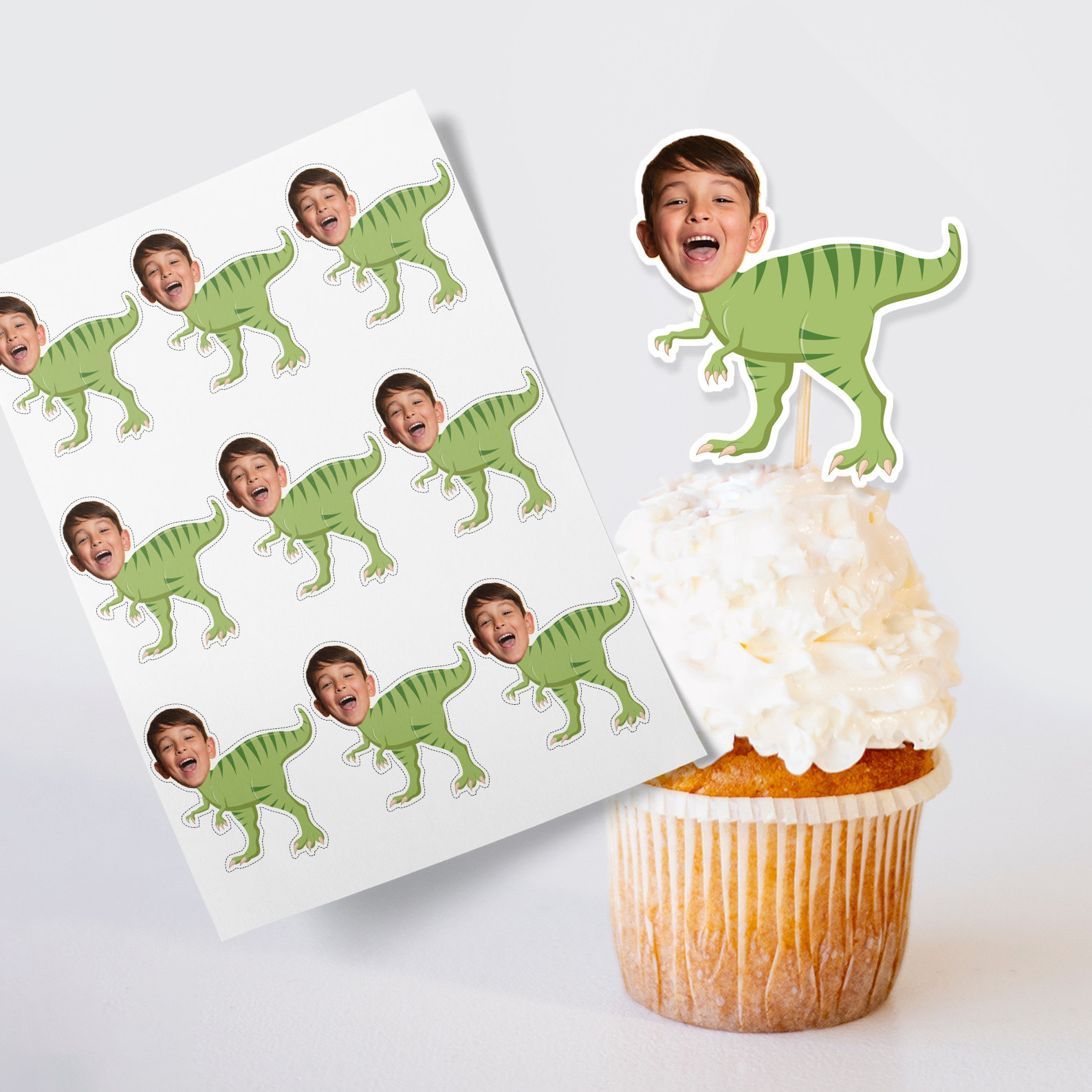 Dinosaur Cupcake Toppers Personalized Dinosaur Photo Topper - Etsy