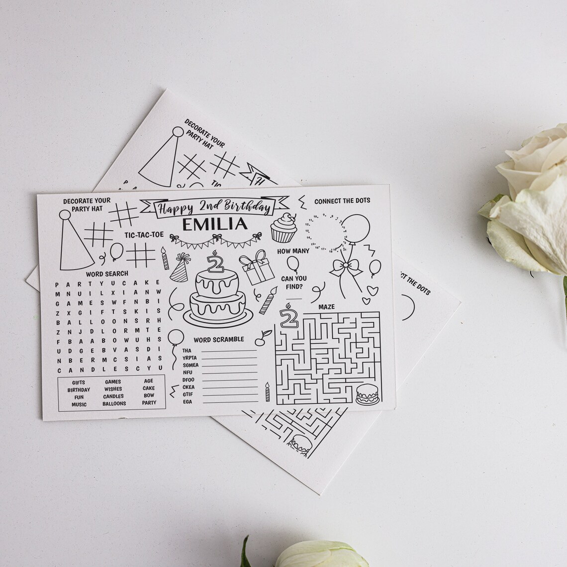Printable Birthday Coloring Placemat Birthday Activities for - Etsy