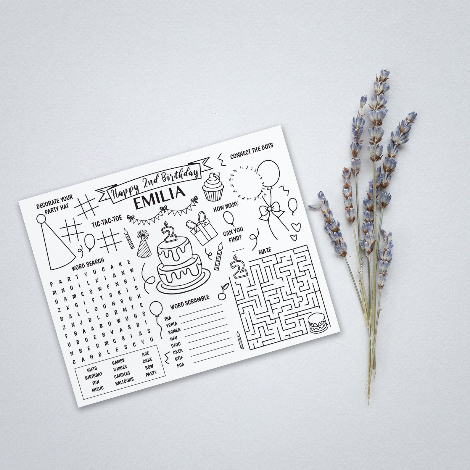 Printable Birthday Coloring Placemat, Birthday Activities for Kids ...