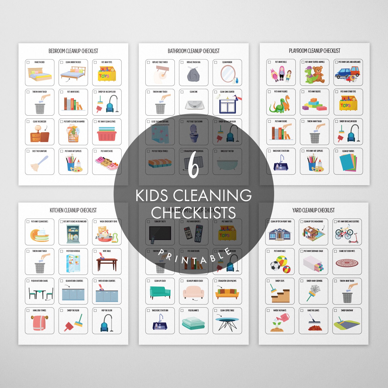 Cleaning Checklists for Kids, Kids Cleaning Checklist With Pictures ...