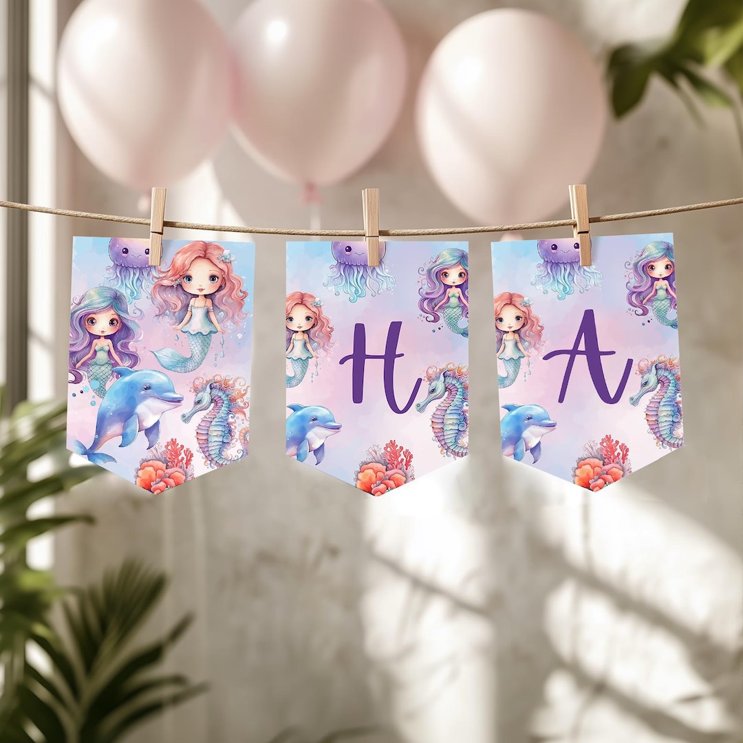 Editable Mermaid Birthday Banners, Under the Sea Birthday Custom Banner ...