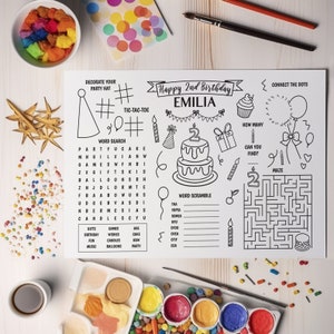 Printable Birthday Coloring Placemat, Birthday Activities for Kids ...
