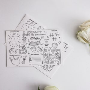 1st Birthday Strawberry Coloring Placemat, Strawberry Activity Placemat ...