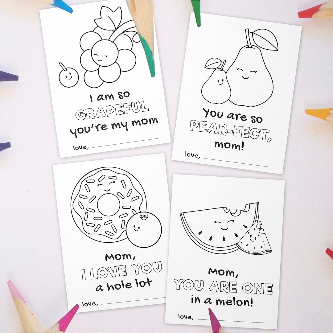 Set of 4 Mother's Day Printable Cards, Mom Food Coloring Cards, Food ...