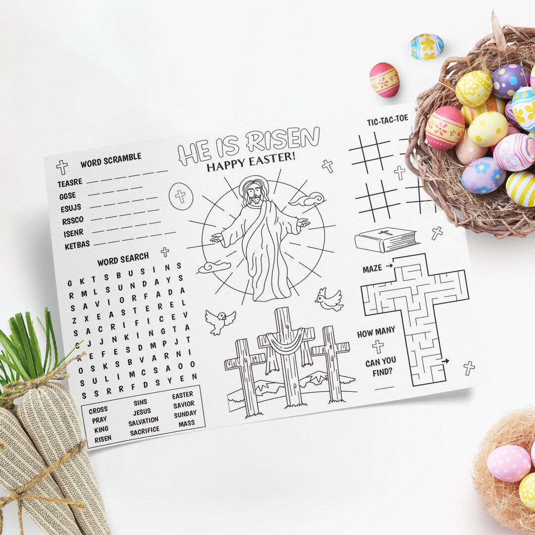 Easter Kids Coloring Placemat, Christian Easter Activity Sheet, Table ...
