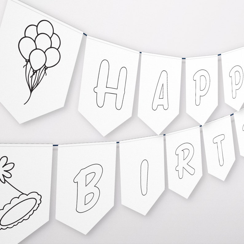 Happy Birthday Coloring Banner, Printable DIY Kids Banner, Birthday ...