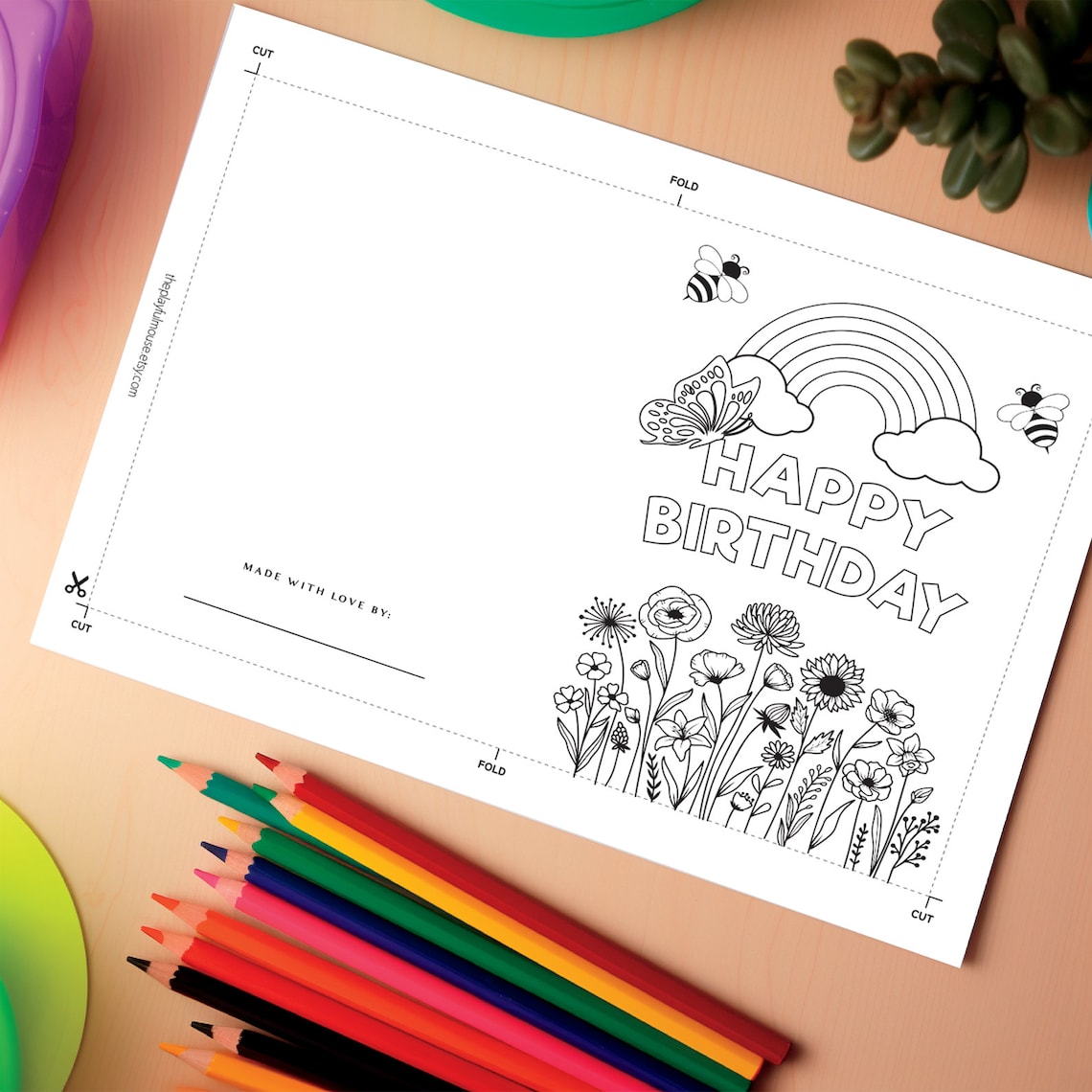 Happy Birthday Coloring Card, Printable Kids Coloring Page, Custom ...