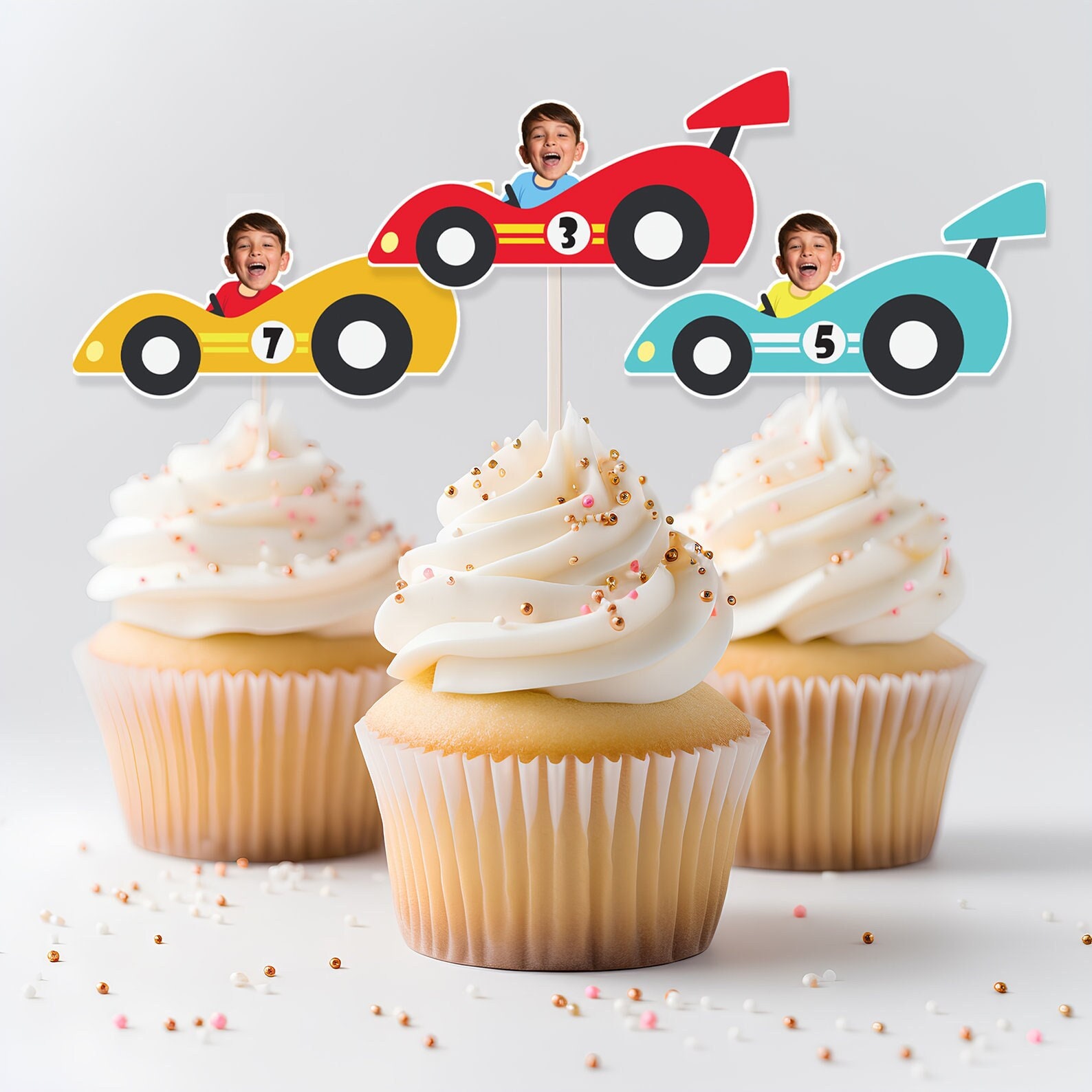 Racing Party Face Cupcake Toppers, Printable Race Car Photo Topper ...