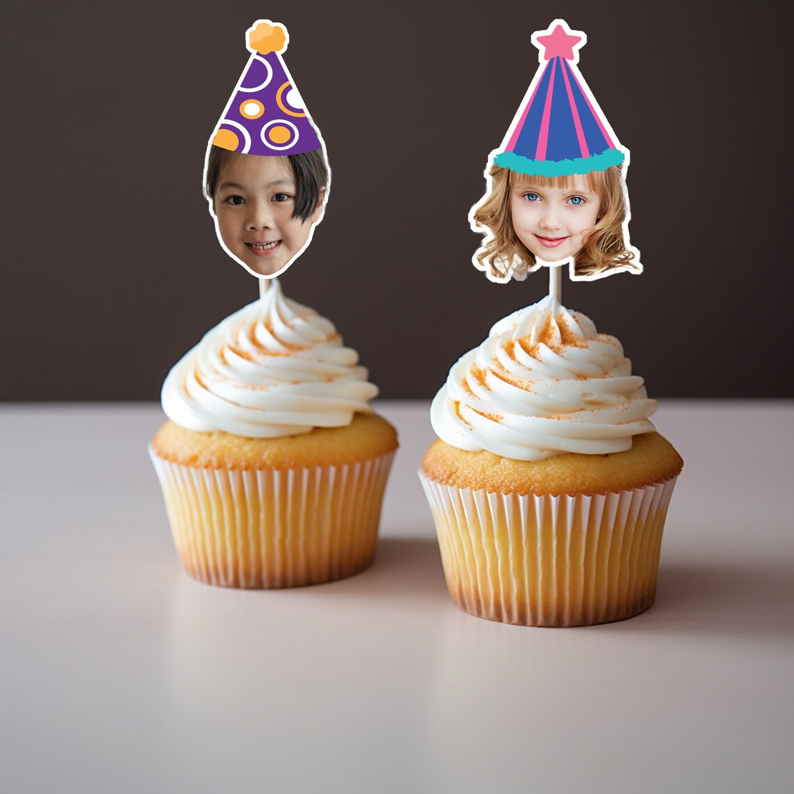 Party Hat Photo Cupcake Toppers, Custom Face Topper, Cupcake Topper ...