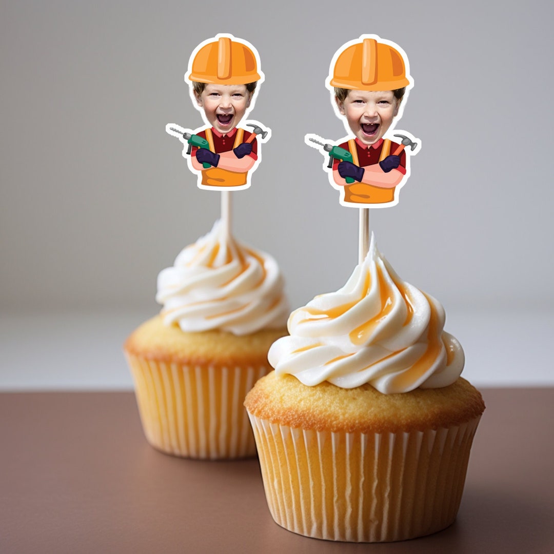 Builder Face Cupcake Toppers, Personalized Builder Face Topper ...