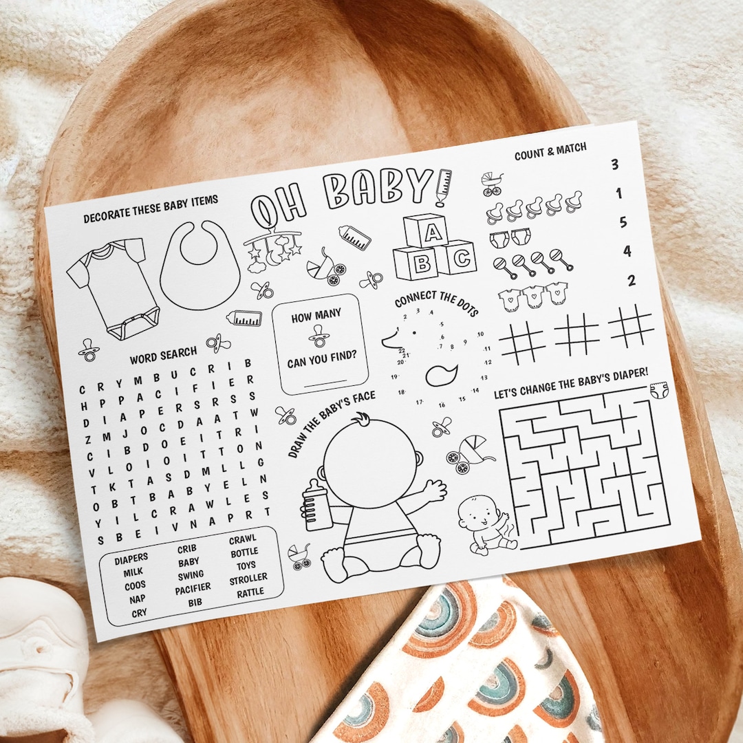 Baby Shower Coloring Placemat, Printable Activity Sheet, Printable Baby ...