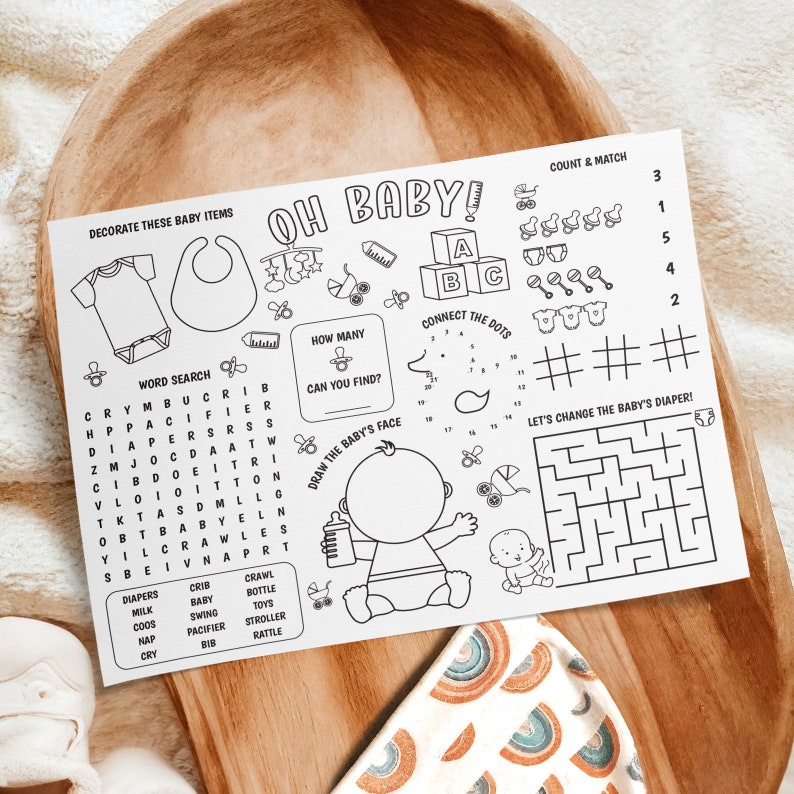 Baby Shower Coloring Placemat, Printable Activity Sheet, Printable Baby ...