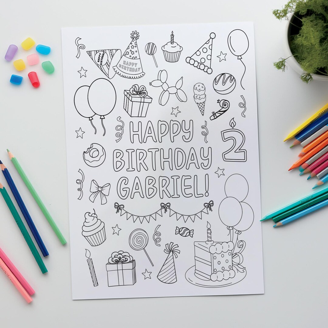 Birthday Coloring Page, Personalized Birthday Coloring Sheet ...