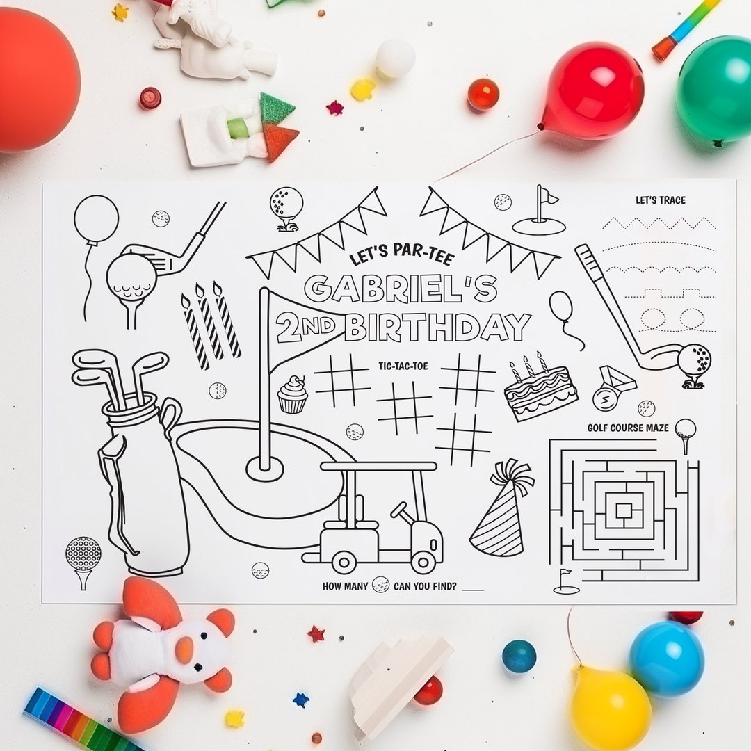 Golf Birthday Coloring Placemat, Golf Party Theme Printable Activity ...