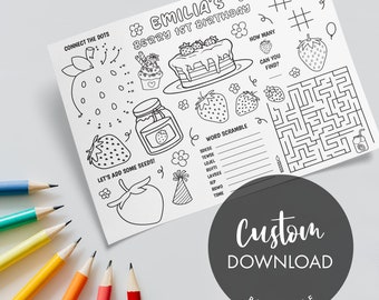 Strawberry Coloring Page Printable Berry First Sweet Birthday Placemat ...
