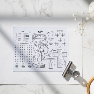Baptism Coloring Placemat, Kids Printable Activities, Personalized Mat ...