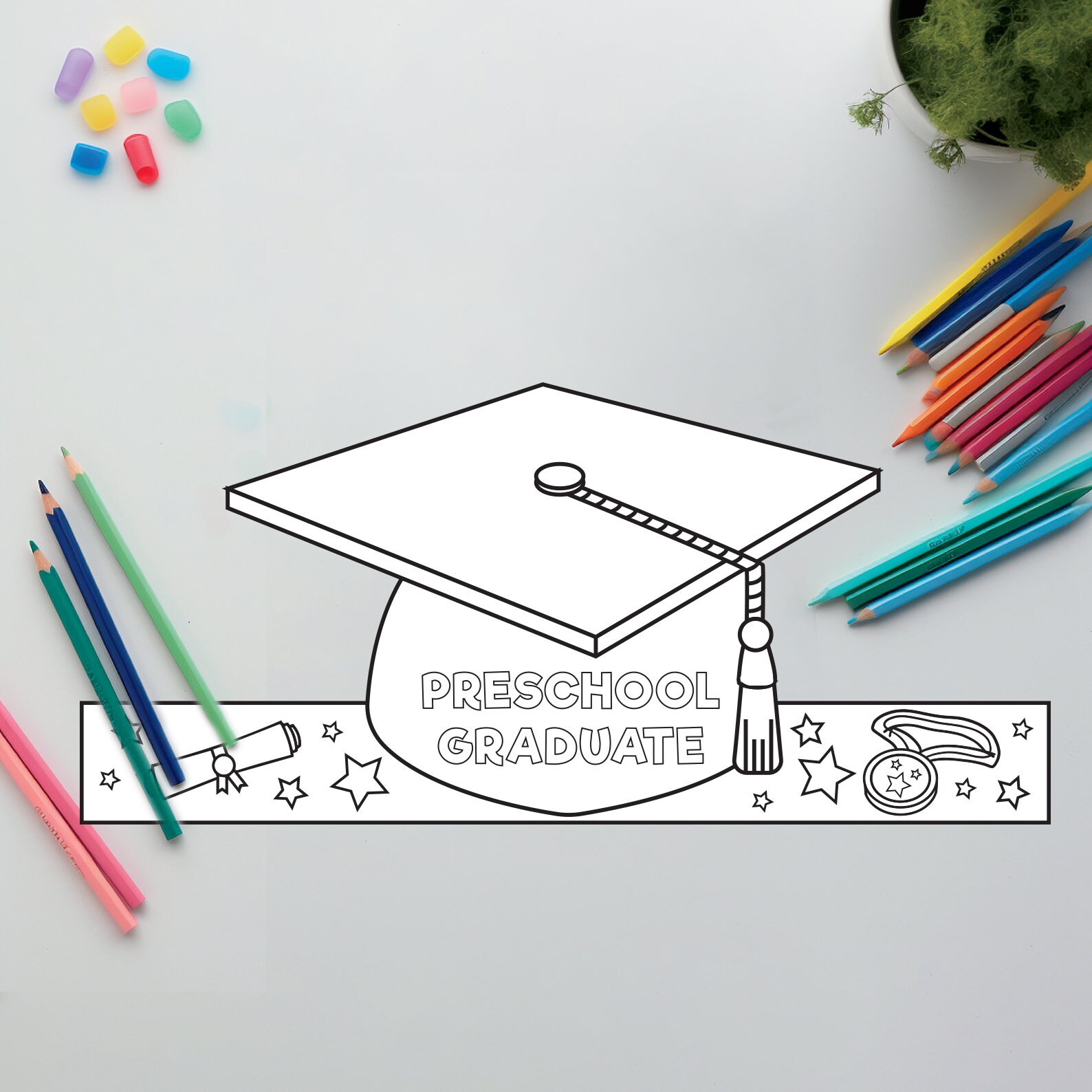 Preschool Graduate Hat Printable Crown, Paper Hat Craft, Preschool ...