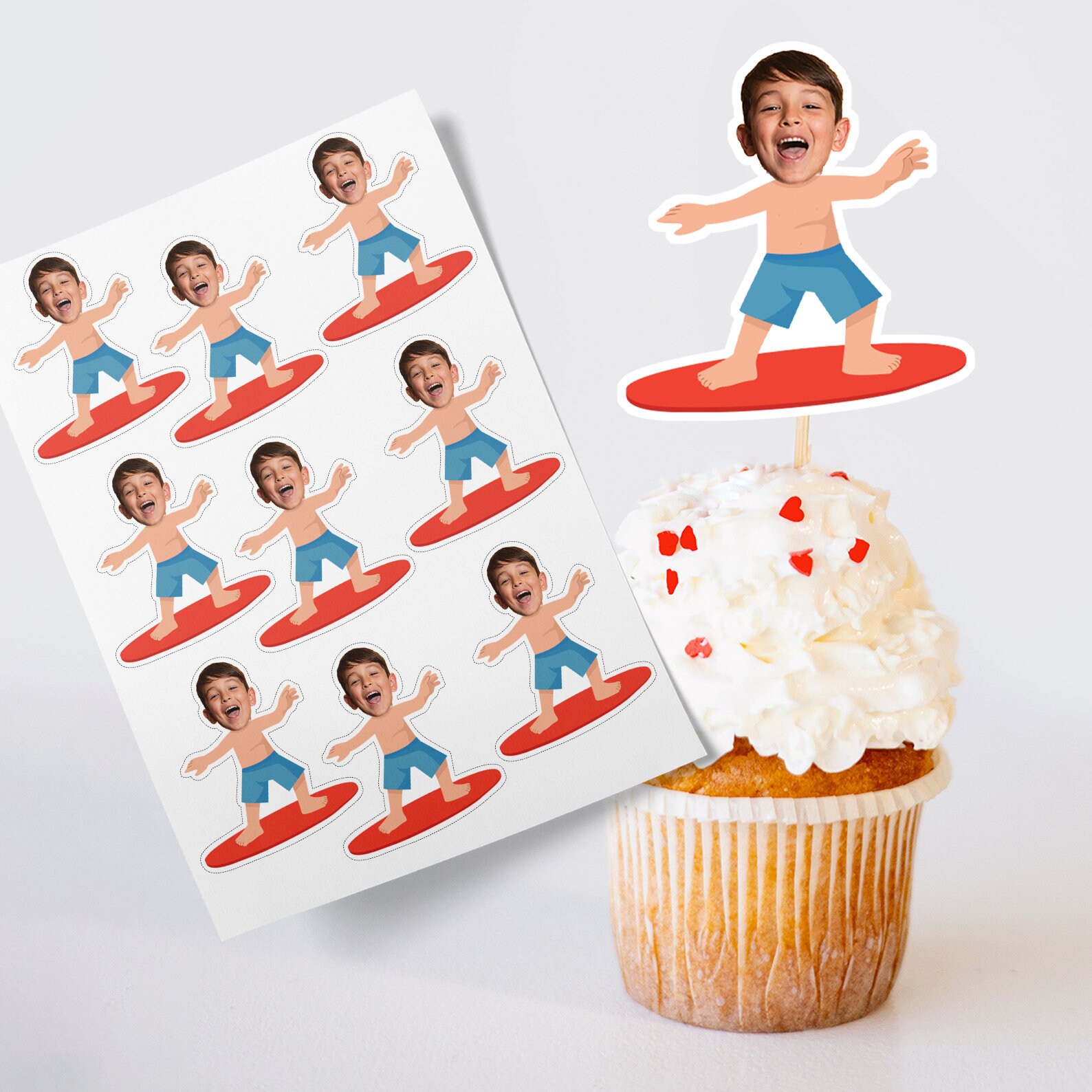 Surfer Boy Photo Cupcake Topper Printable Face Photo Topper - Etsy