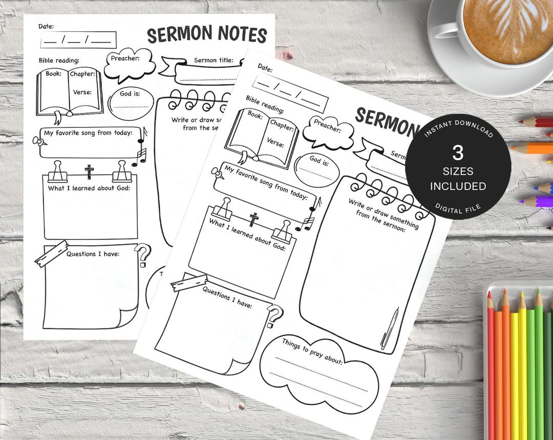 Sermon Notes Printable for Kids, Childrens Church Sunday School ...