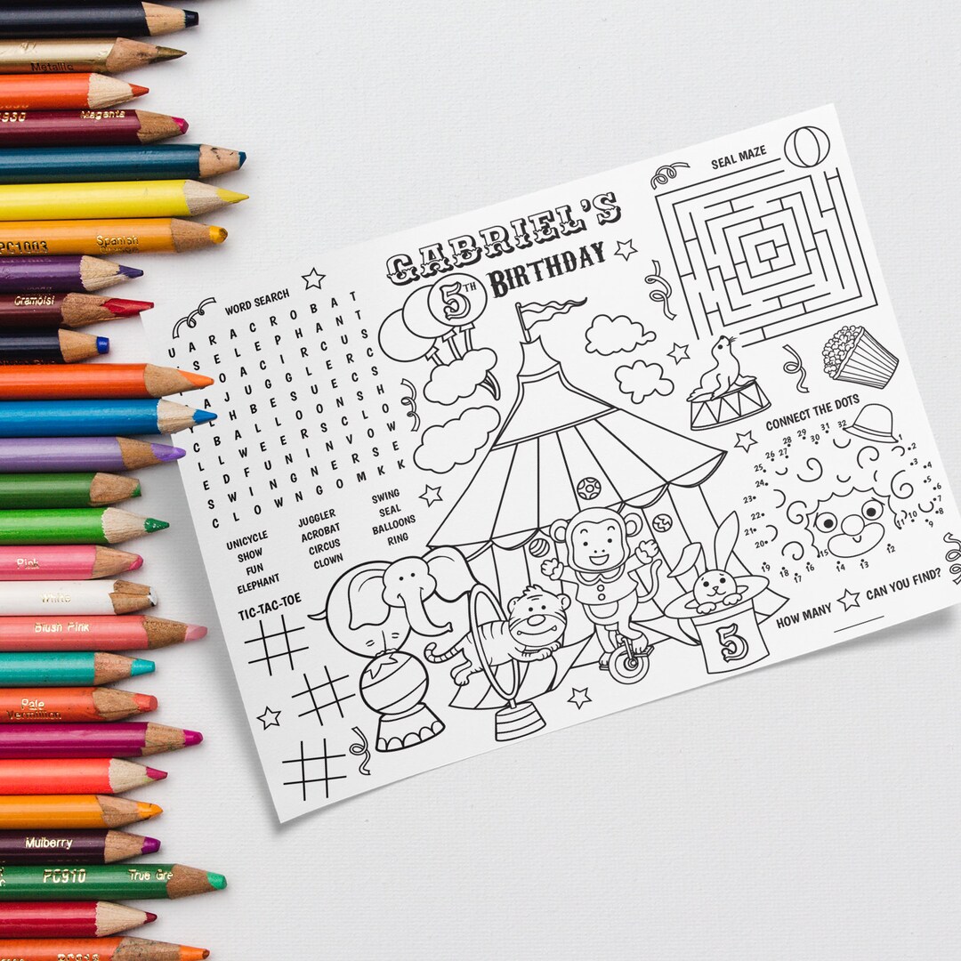 Carnival Circus Birthday Coloring Placemat, Circus Theme Printable ...