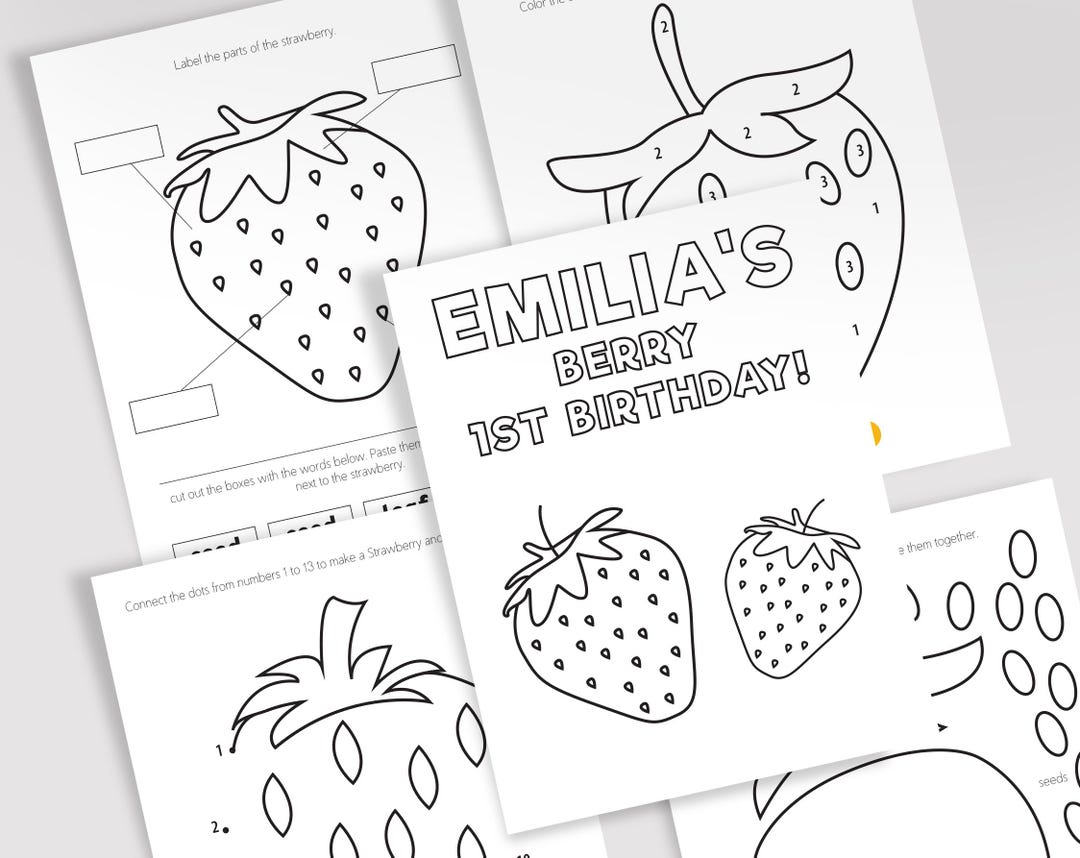 Printable Strawberry Party Coloring Pages, Berry First Birthday ...