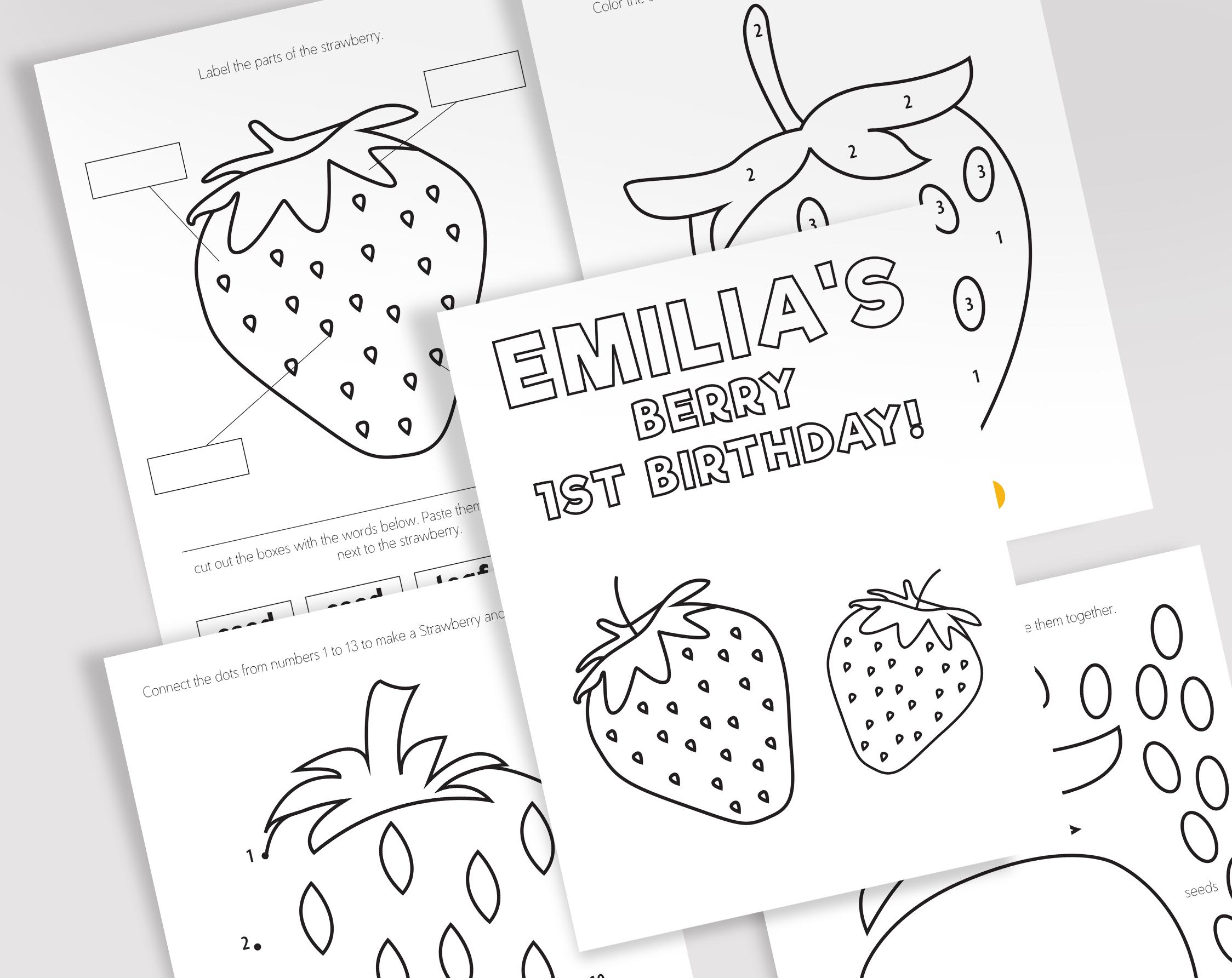 Printable Strawberry Party Coloring Pages, Berry First Birthday ...