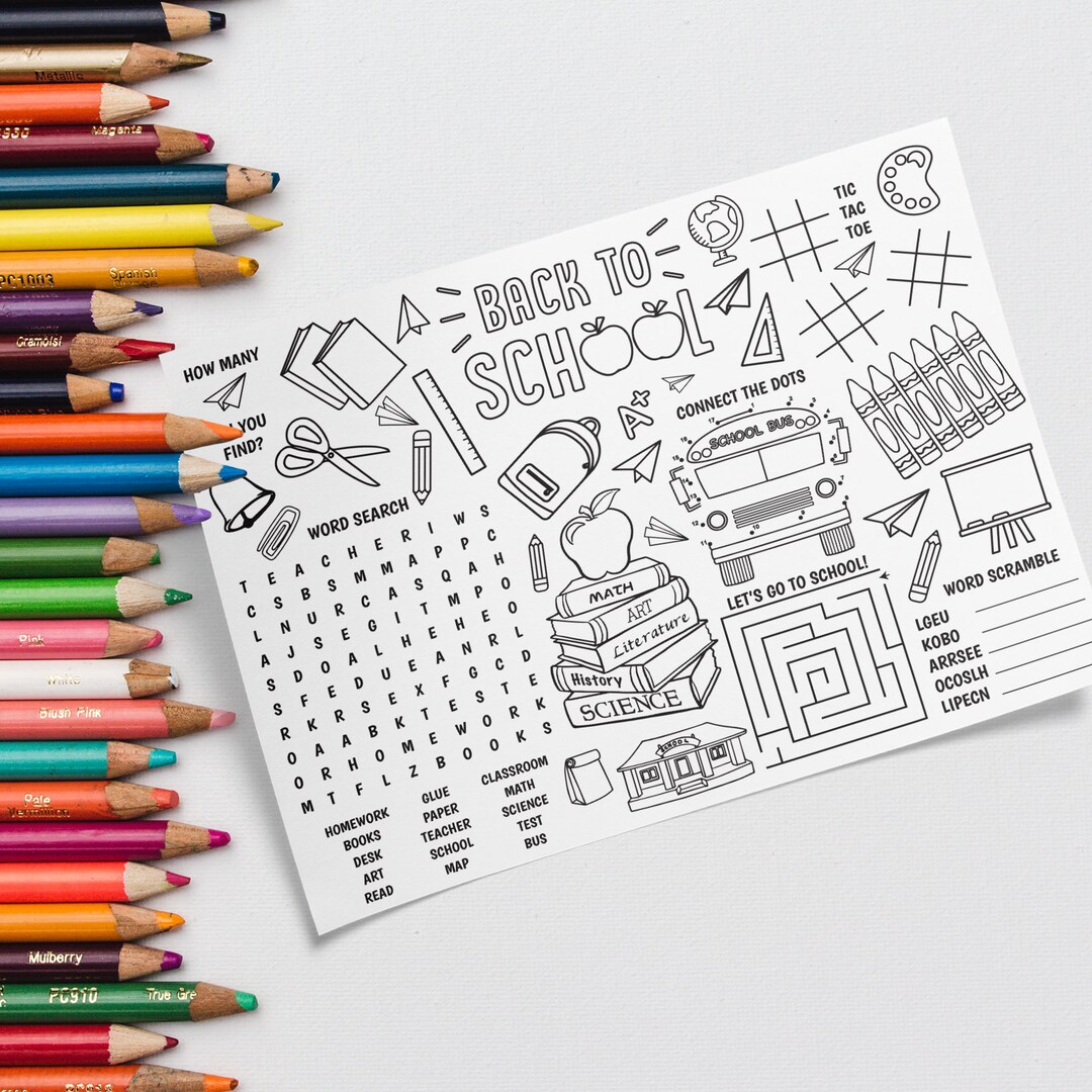 Back to School Coloring Placemat, Printable First Day of School ...