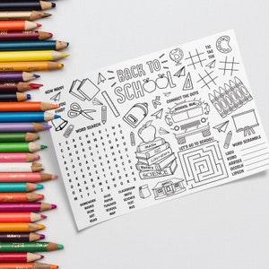Back to School Coloring Placemat, Printable First Day of School ...
