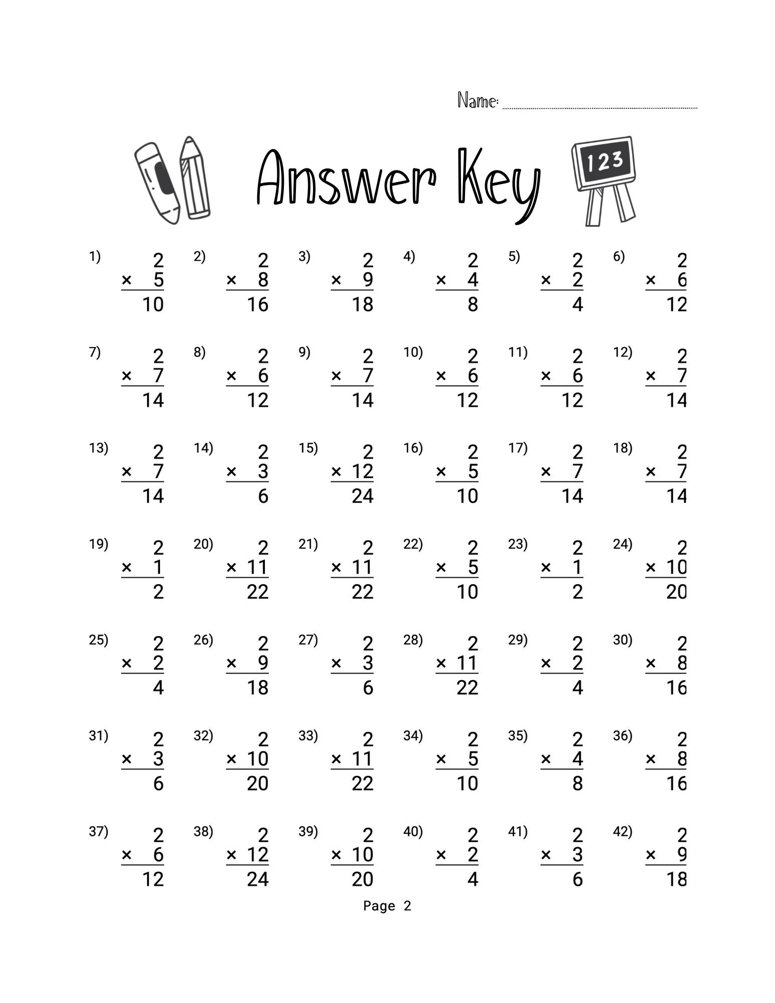12 Printable Multiplication Worksheets. Numbers 1-12. Answer Key ...