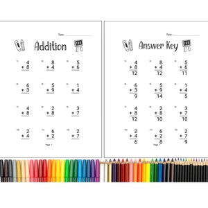 10 Printable Addition Worksheets. Numbers 1-9. Answer Key Included ...