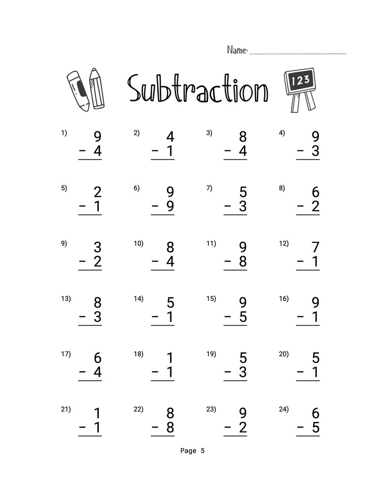 10 Printable Subtraction Worksheets. Numbers 1-9. Answer Key Included ...