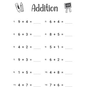 10 Printable Addition Worksheets. Numbers 1-9. Answer Key Included ...