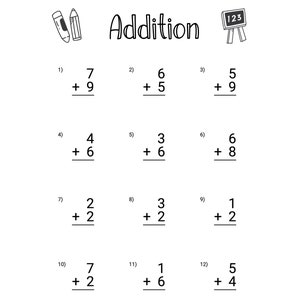10 Printable Addition Worksheets. Numbers 1-9. Answer Key Included ...