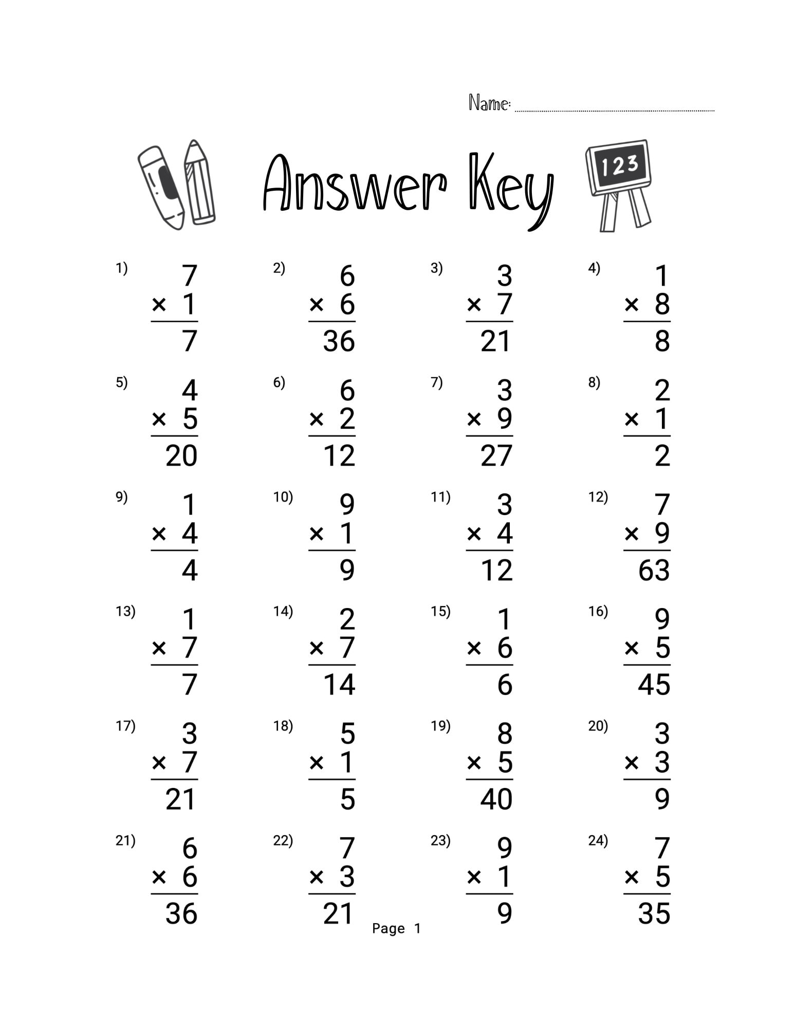 10 Printable Multiplication Worksheets. Numbers 1-9. Answer Key ...