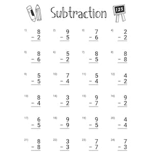 10 Printable Subtraction Worksheets. Numbers 1-9. Answer Key Included ...