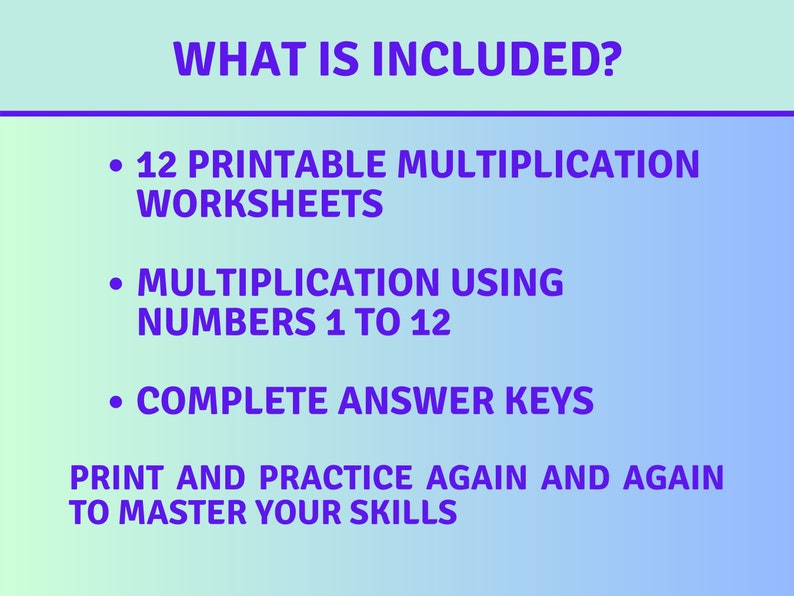12 Printable Multiplication Worksheets. Numbers 1-12. Answer Key ...