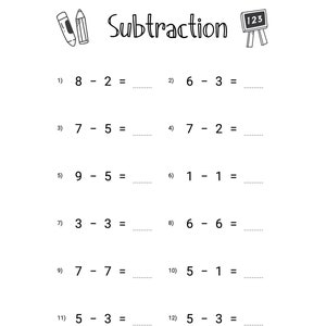 10 Printable Subtraction Worksheets. Numbers 1-9. Answer Key Included ...