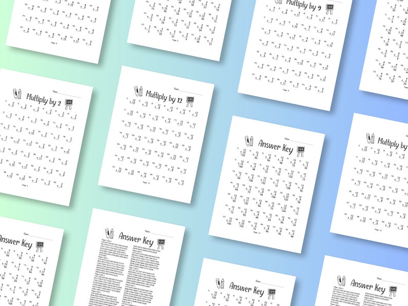 12 Printable Multiplication Worksheets. Numbers 1-12. Answer Key ...