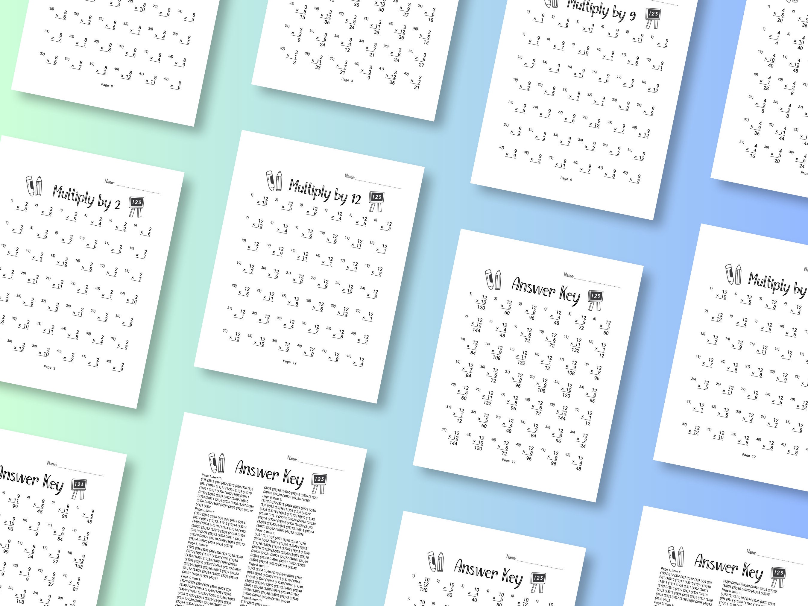 12 Printable Multiplication Worksheets. Numbers 1-12. Answer Key ...