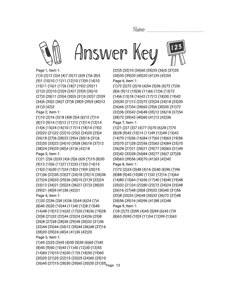 12 Printable Multiplication Worksheets. Numbers 1-12. Answer Key ...