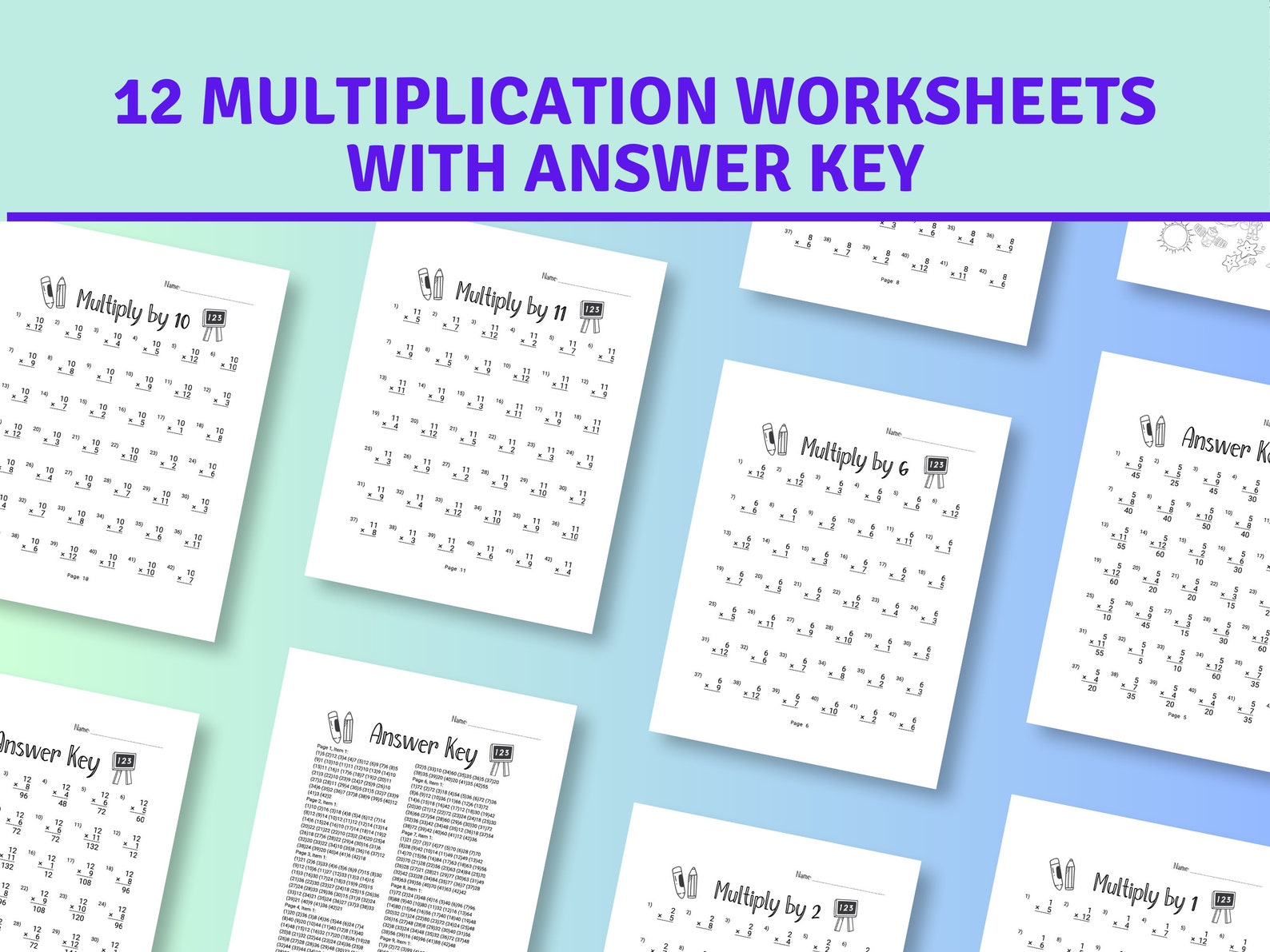 12 Printable Multiplication Worksheets. Numbers 1-12. Answer Key ...