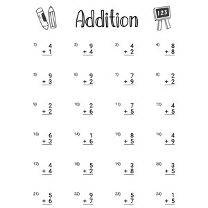 10 Printable Addition Worksheets. Numbers 1-9. Answer Key Included ...