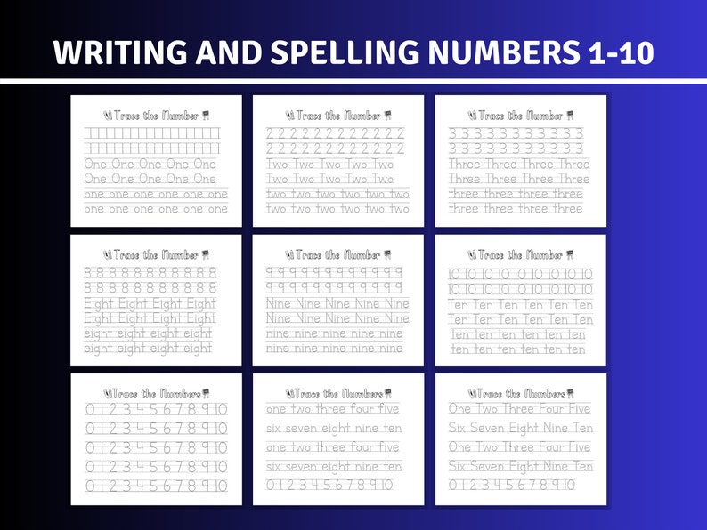 13 Page Printable Writing and Spelling Numbers 1-10, Trace Numbers ...