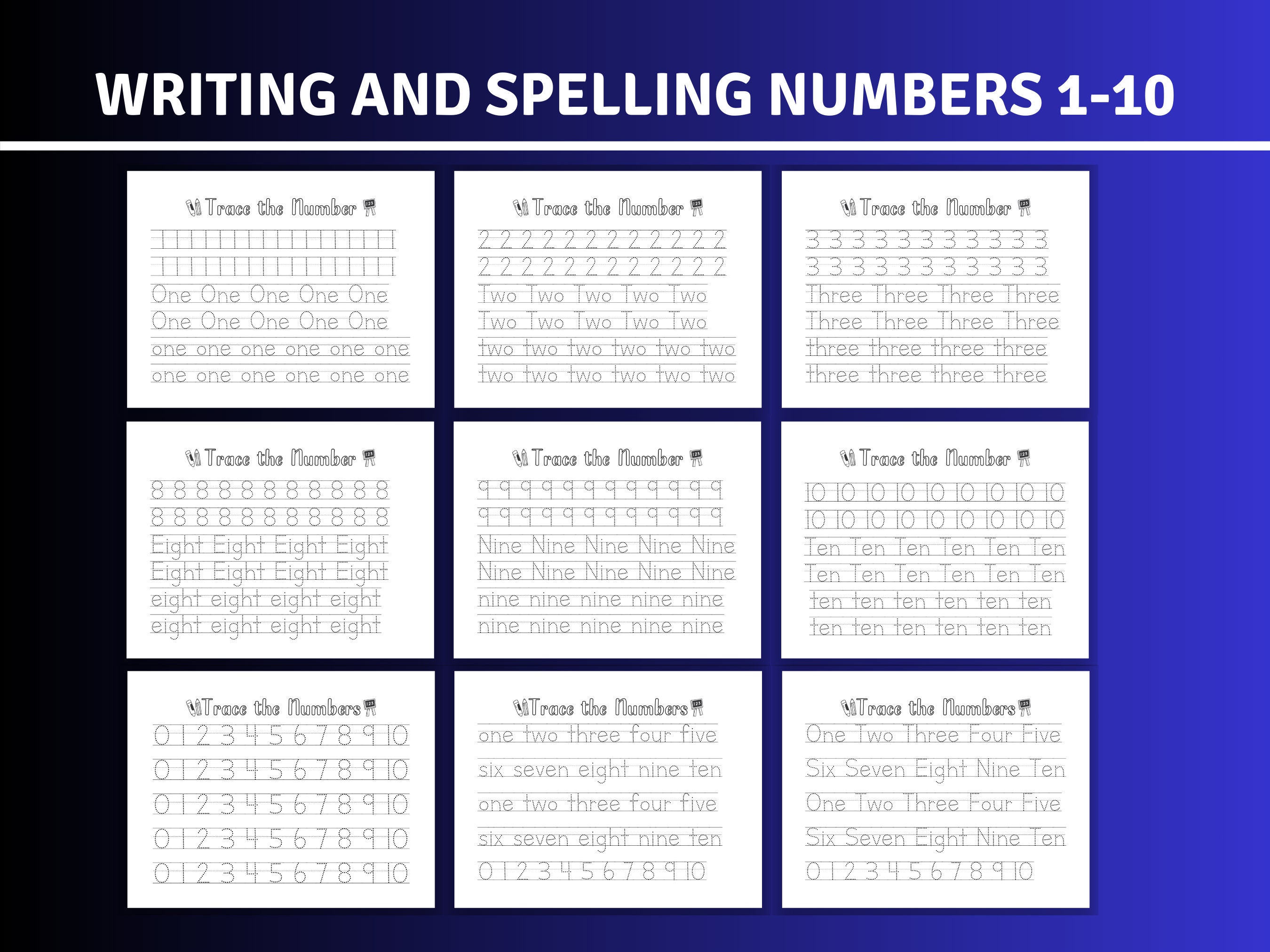 13 Page Printable Writing and Spelling Numbers 1-10, Trace Numbers ...