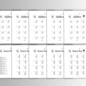 10 Printable Addition Worksheets. Numbers 1-9. Answer Key Included ...
