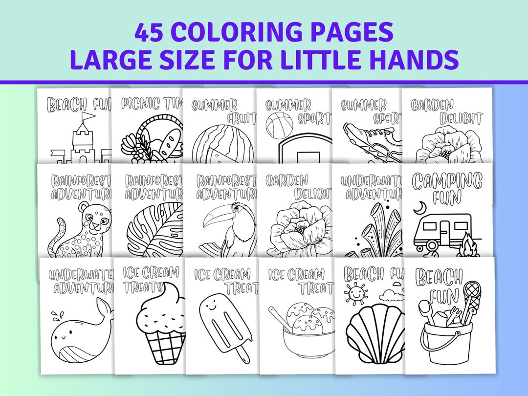 Summer Fun 45 Coloring Pages for Kids, Color, Printable, Digital ...