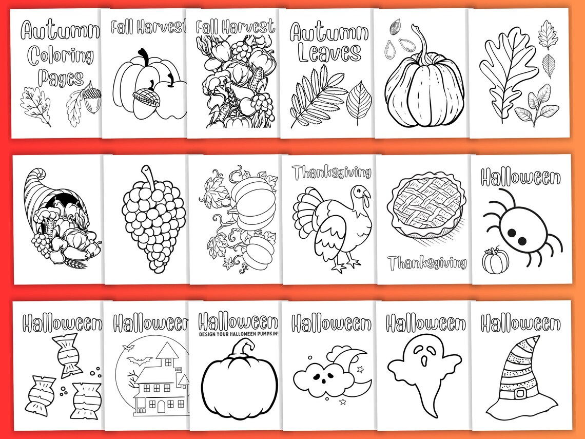 28 Fall/autumn Coloring Pages for Kids, Color, Printable, Digital ...