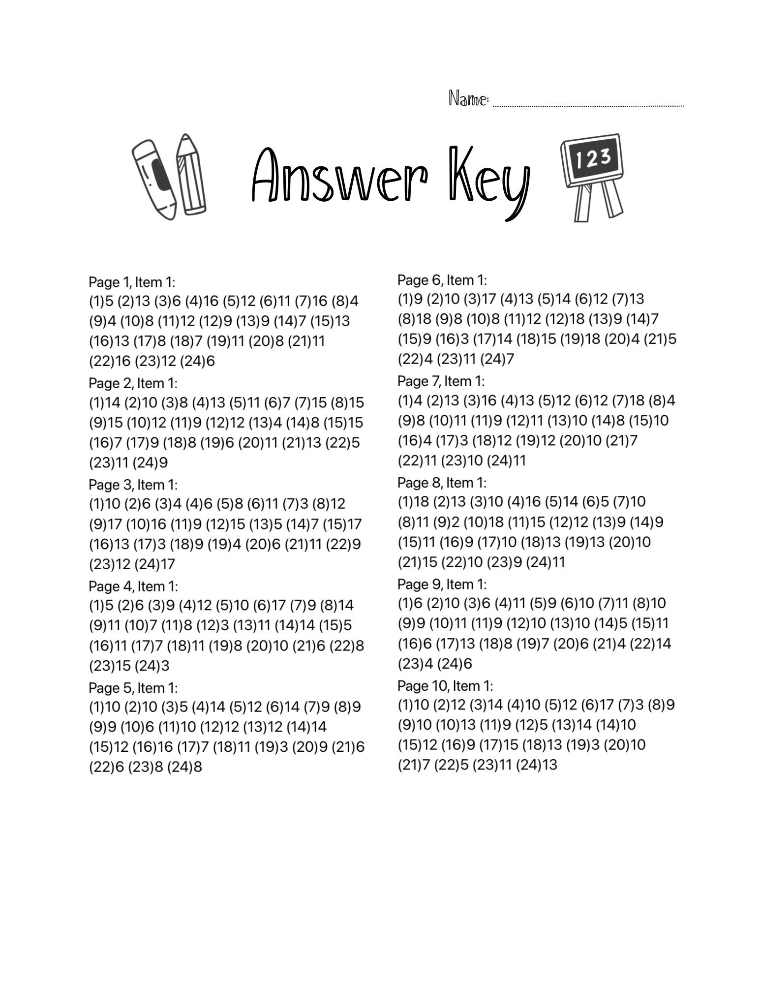 10 Printable Addition Worksheets. Numbers 1-9. Answer Key Included ...