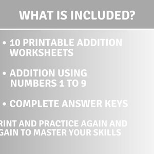 10 Printable Addition Worksheets. Numbers 1-9. Answer Key Included ...